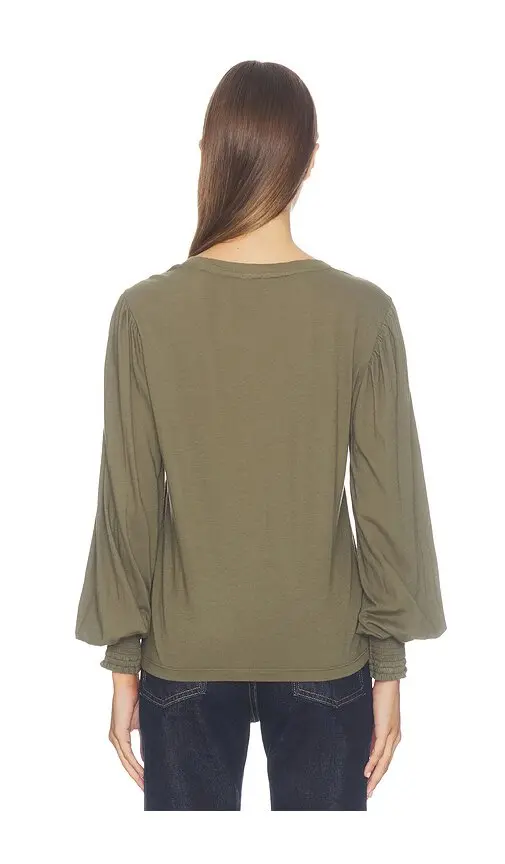 BOBI Smocked Cuff Rib Neck Tee In Green
