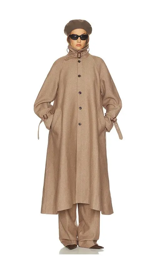 HELSA Italian Herringbone Trench Coat In Brown