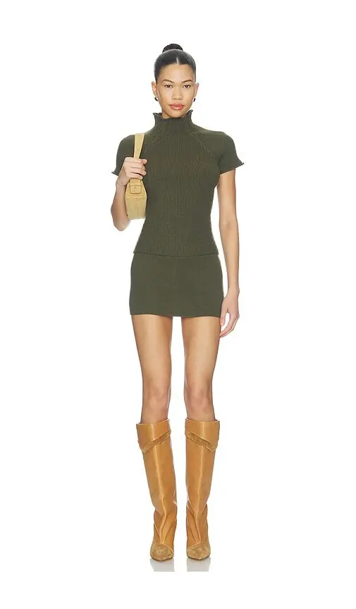 Frankies Bikinis Harmony Cloud Knit Mock Neck Tee In Green
