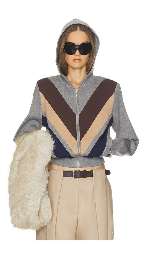 HELSA Keeghan Color Block Knit Zip Hoodie In Grey