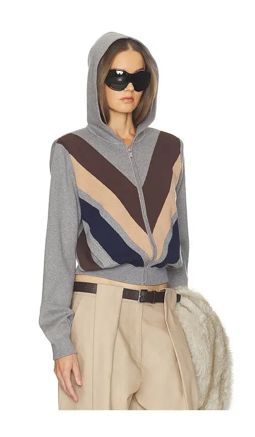 HELSA Keeghan Color Block Knit Zip Hoodie In Grey