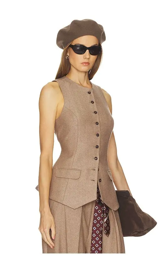 HELSA Italian Herringbone Waistcoat In Brown