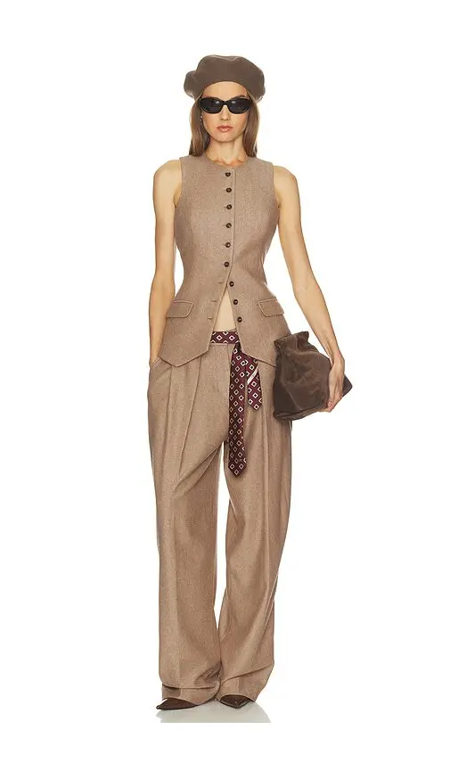 HELSA Italian Herringbone Waistcoat In Brown