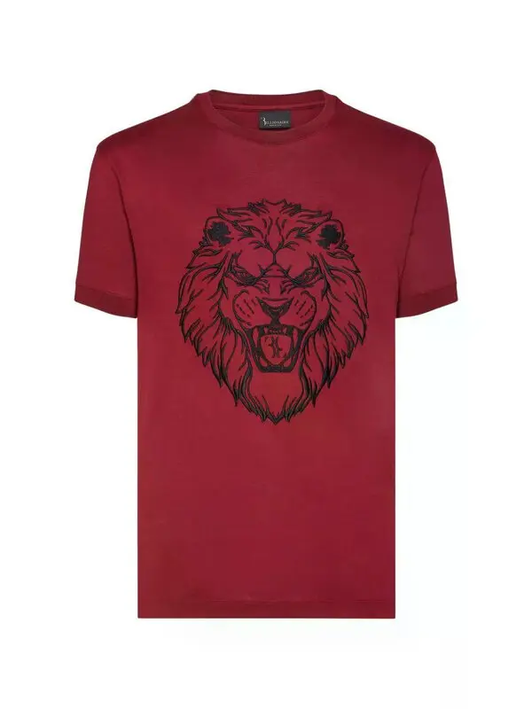 BILLIONAIRE Lion-embroidered Crew-neck T-shirt - Red