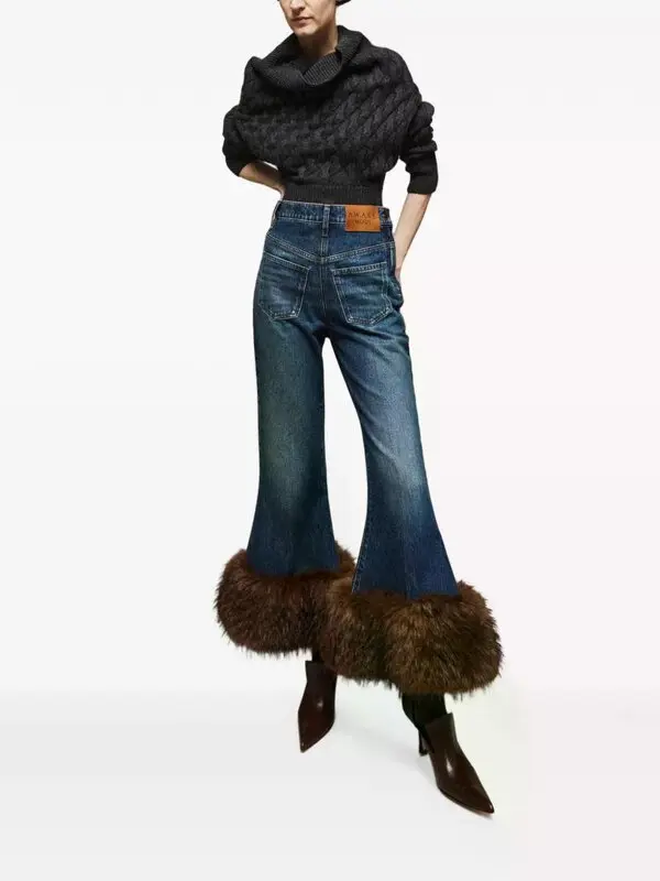 A.W.A.K.E. Mode Faux-fur Hem Flared Jeans