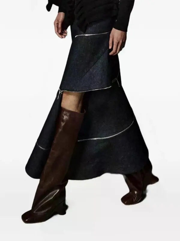 A.W.A.K.E. Mode Multi-zip Denim Midi Skirt