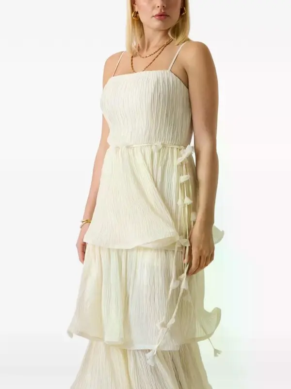 Guess Chiffon Flounced Midi Dress - Neutrals