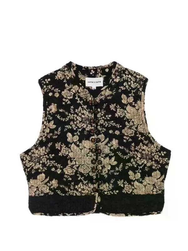Antik Batik Cinzo Floral-print Quilted Gilet - Black