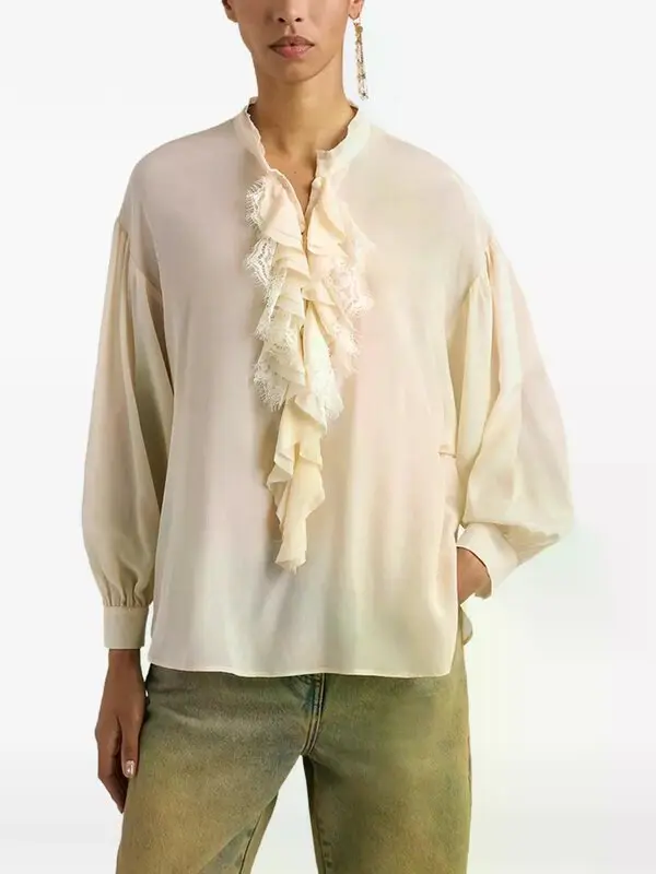 Momoni Nelia Ruffled Lace-trim Blouse