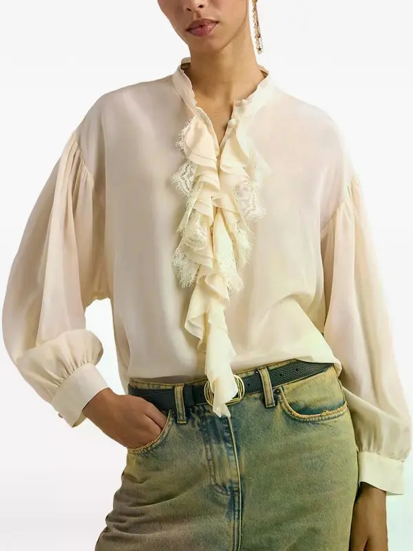 Momoni Nelia Ruffled Lace-trim Blouse