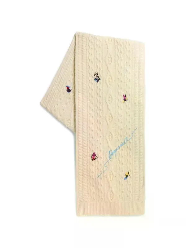 Dsquared2 Après Ski Embroidered-details Knit Wool Scarf - Neutrals