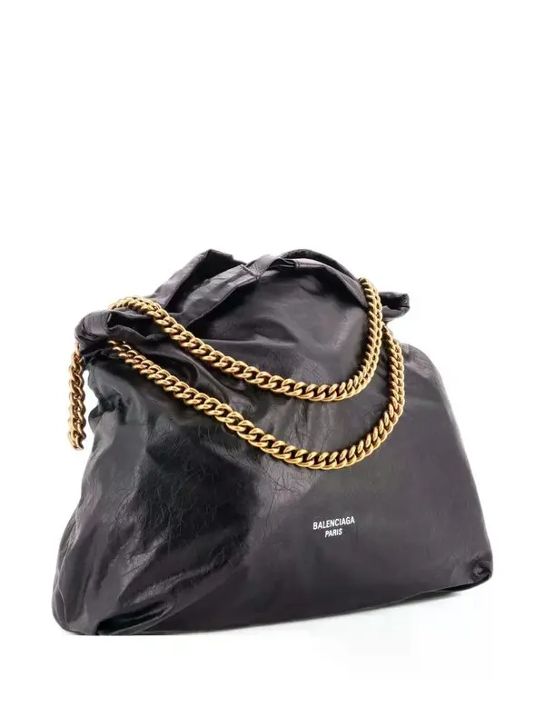 Balenciaga Crush Chain Leather Medium Tote Bag - Black