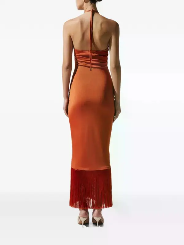 BAOBAB Zoe Ruched Fringe-detail Maxi Dress