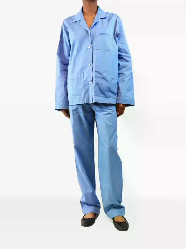 Miu Miu Logo-embroidered Shirt And Trousers Set - Blue