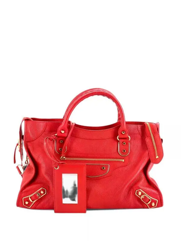 Balenciaga City Classic Metallic Edge Bag Leather Medium Satchel - Red