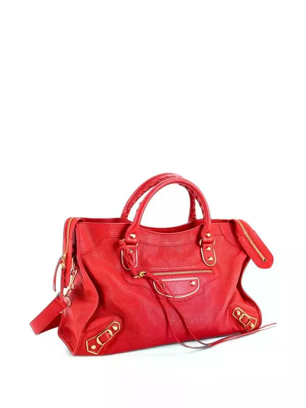 Balenciaga City Classic Metallic Edge Bag Leather Medium Satchel - Red