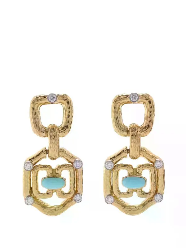 David Webb Janus Diamond And Turquoise Earrings - Gold