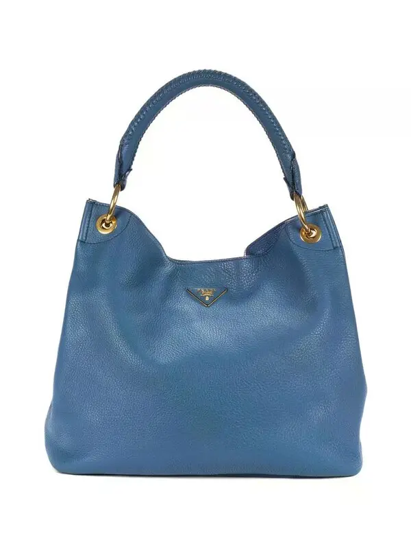 Prada Large Vitello Daino Shoulder Bag - Blue