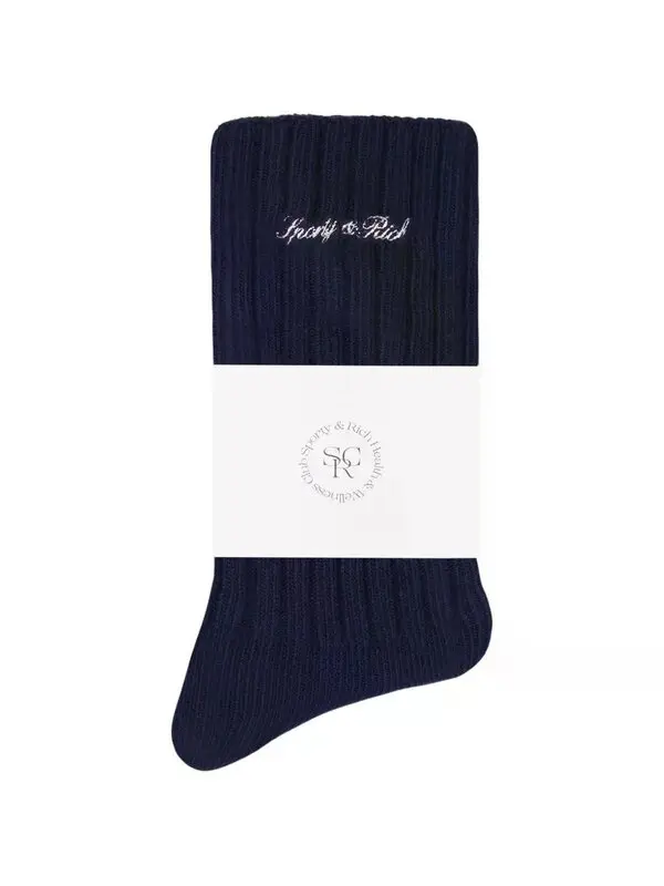 Sporty & Rich Logo-embroidered Ribbed Socks - Blue