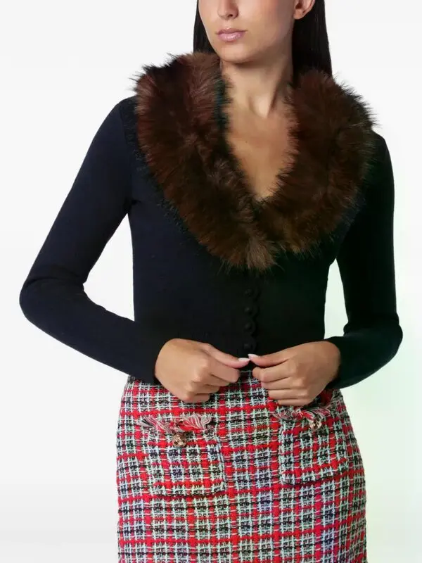 SELF-PORTRAIT Navy Faux-fur Knit Cardigan - Blue