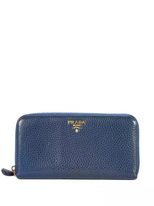 Prada Zip-around Grained Wallet - Blue