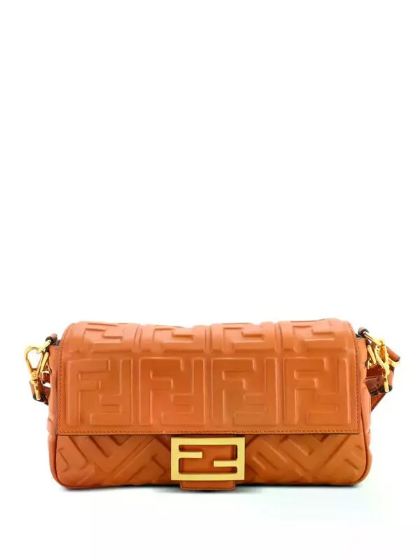 Fendi Baguette Nm Bag Zucca Embossed Leather Medium Crossbody Bag - Brown