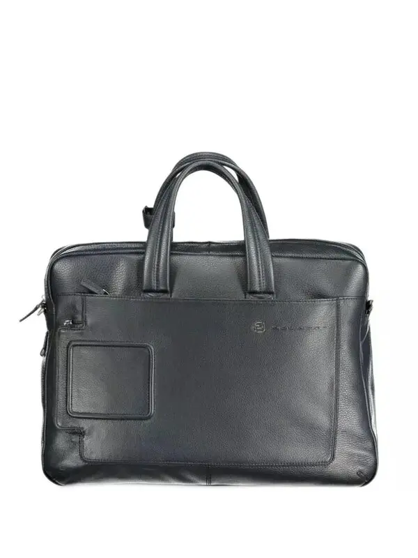 PIQUADRO Logo-plaque Pebbled-leather Briefcase - Black