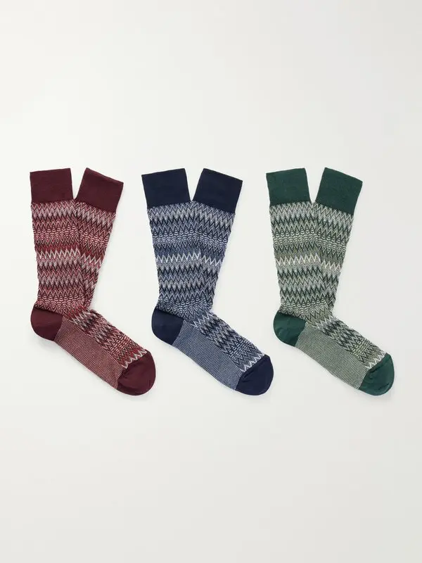 Missoni Set Of Three Crochet-knit Cotton-blend Socks - Multi
