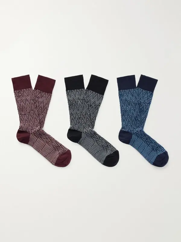 Missoni Three-pack Cotton-blend Crochet-knit Socks