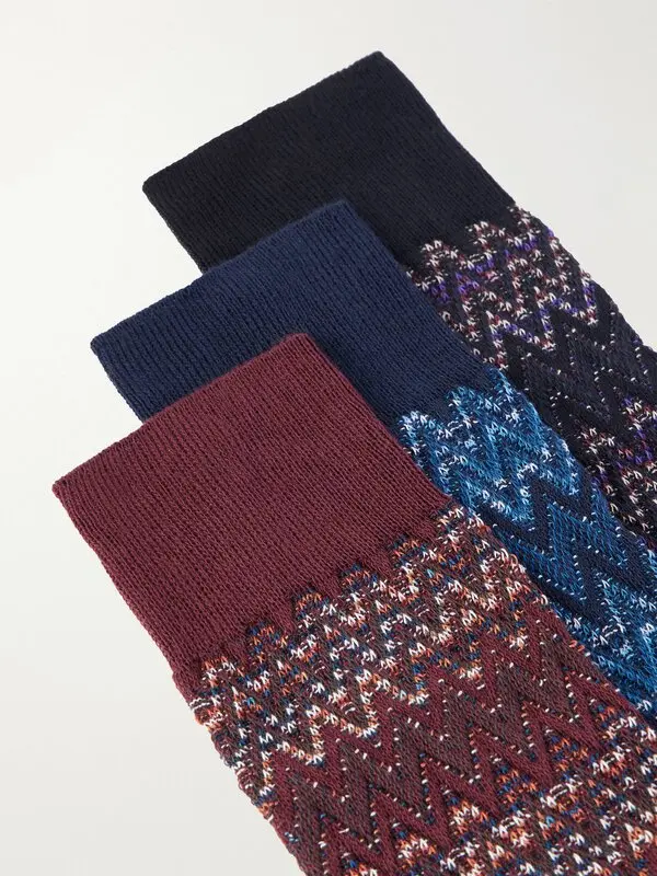 Missoni Set Of Three Crochet-knit Cotton-blend Socks