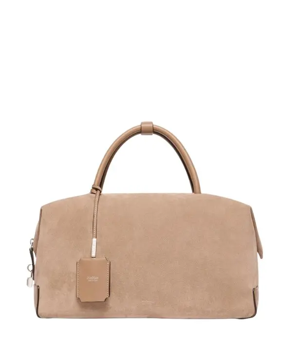 Max Mara Large Nubuck Leather Boston Bag - Mud