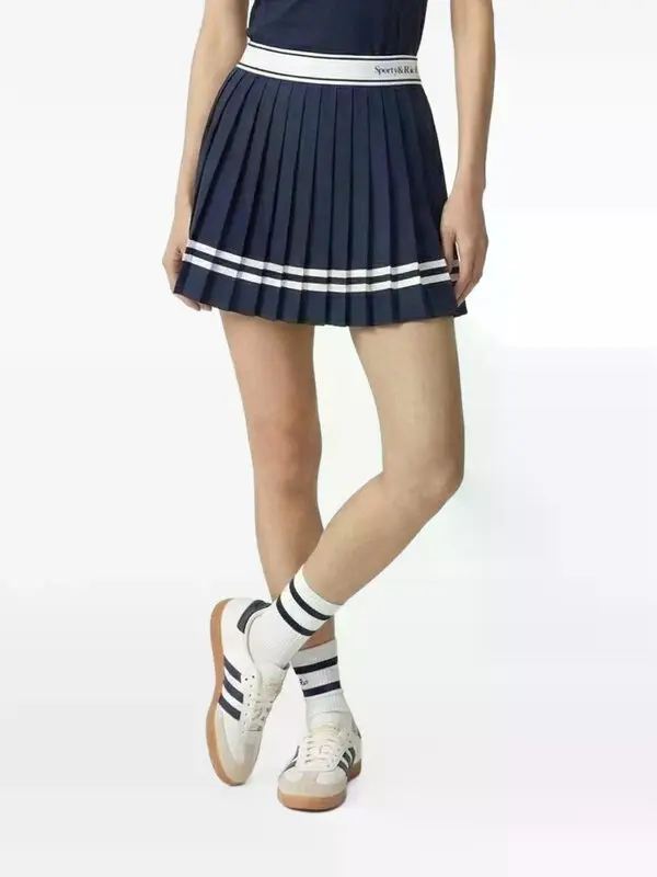 Sporty & Rich Ally Serif Logo-waistband Pleated Short Skirt - Blue