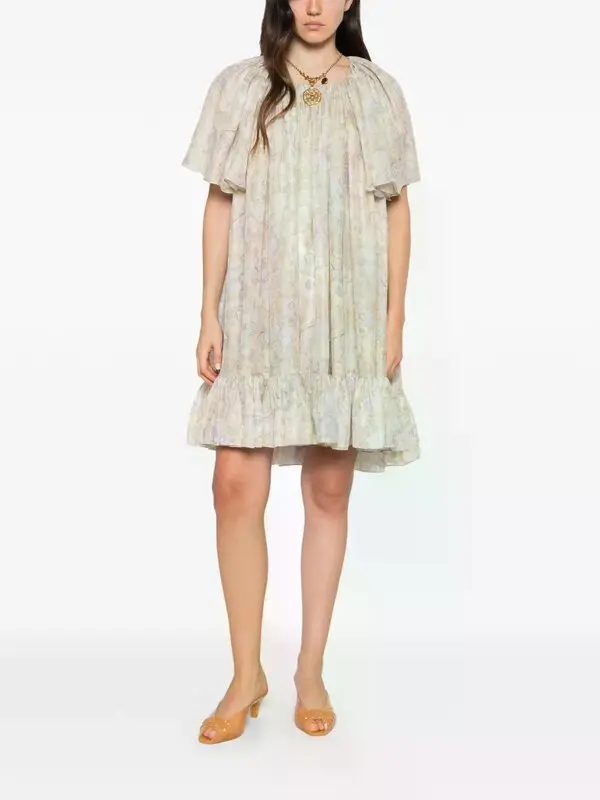 Chloé Floral-print Pleated Mini Dress - Neutrals
