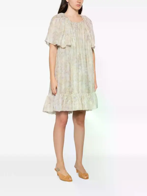 Chloé Floral-print Pleated Mini Dress - Neutrals