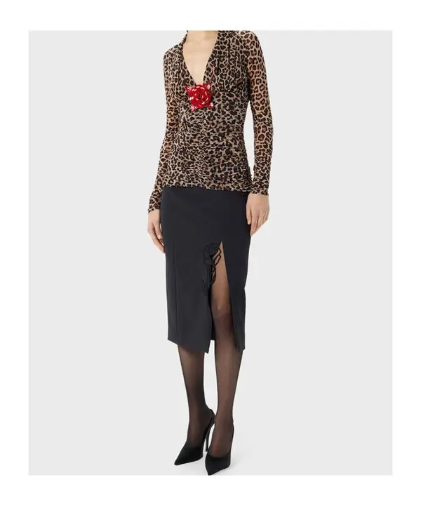 Blumarine Embroidered-slit Midi Skirt