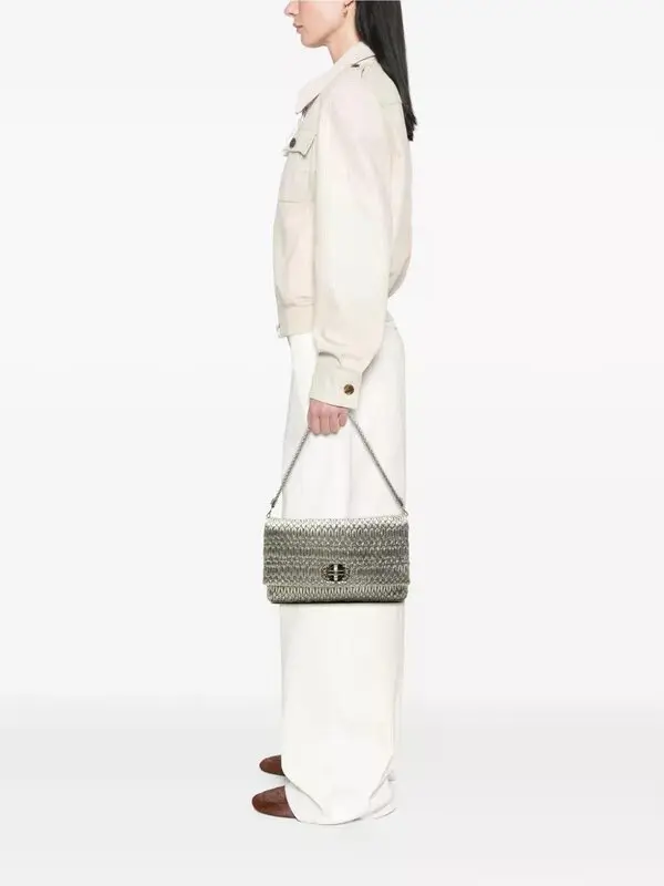 Miu Miu 2010-2026 Matelasse Metallic Nappa Crystal Chain Satchel - Silver