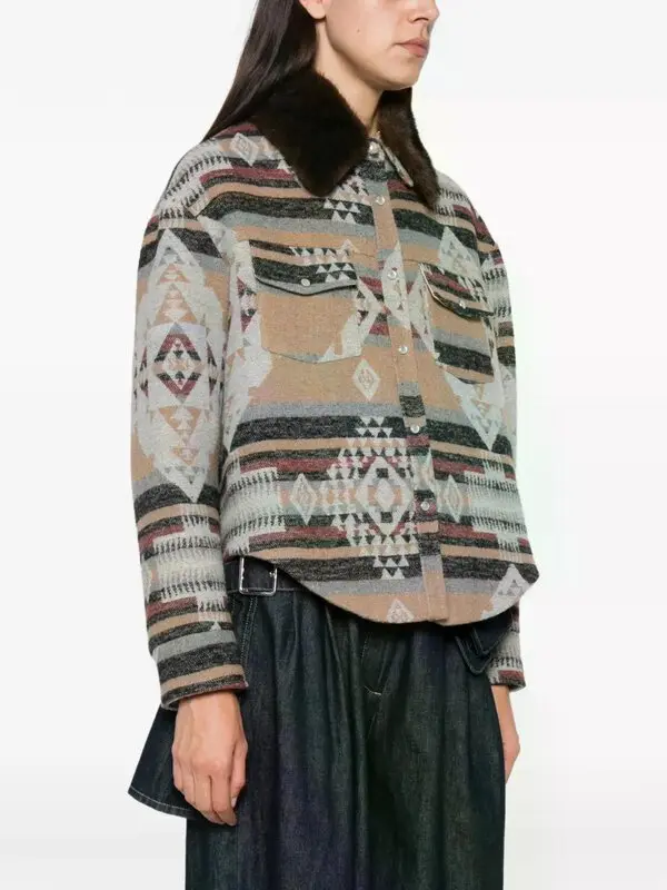 AVA ADORE Geometric-pattern Faux-fur-trim Coat