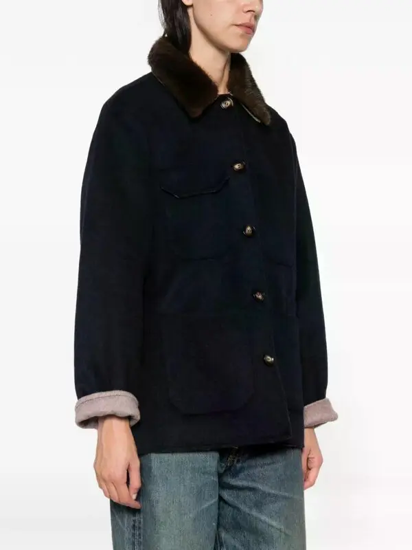 AVA ADORE Faux-fur Collar Patch-pocket Coat