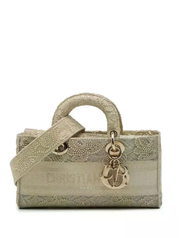 Dior 2023 Medium Embroidered Lace 3d Macrame Lady D Joy Satchel