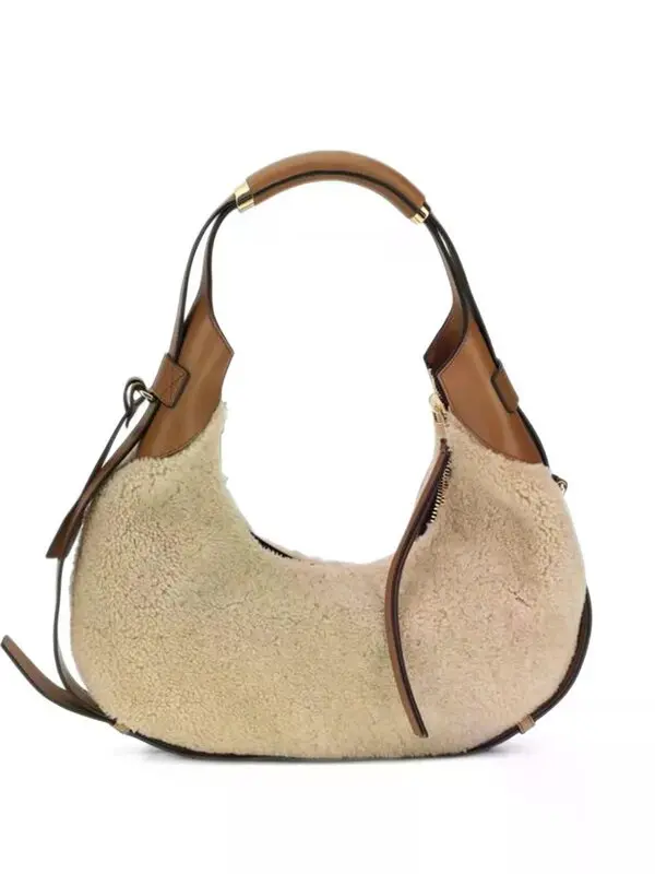 Moschino Shearling-trim Leather-trim Shoulder Bag - Neutrals