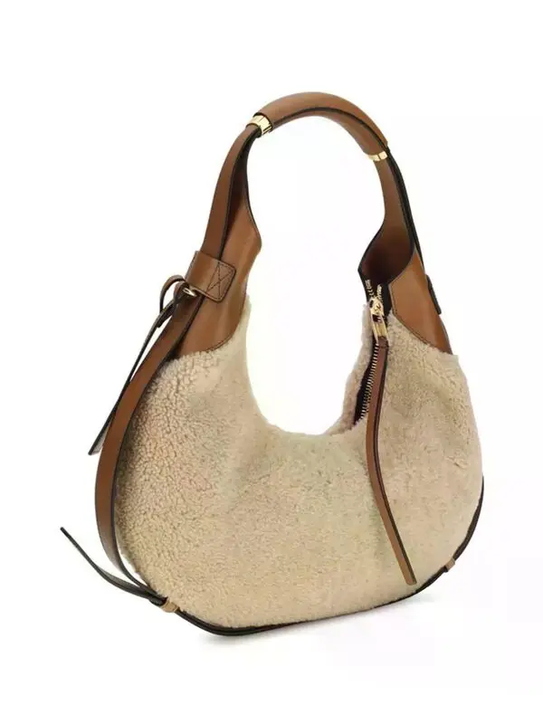 Moschino Shearling-trim Leather-trim Shoulder Bag