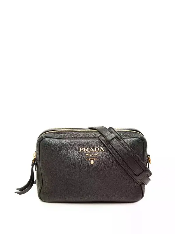 Prada 2010-2026 Vitello Phenix Double Zip Camera Bag Crossbody Bag - Black