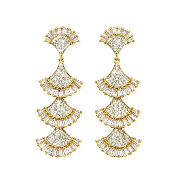 UCHI & SOTO Gingko Rhinestone Layered Earrings - Gold/silver