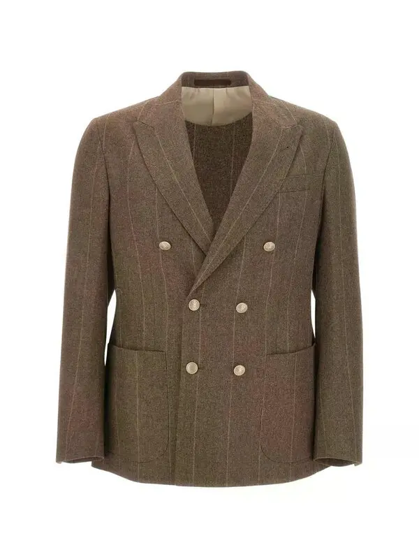 Eleventy Double-breasted Pinstripe Blazer - Brown