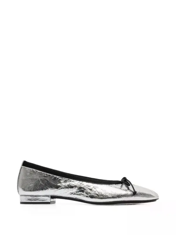 Bernardo Crinkled-finish Bow-detail Ballet Flats - Silver