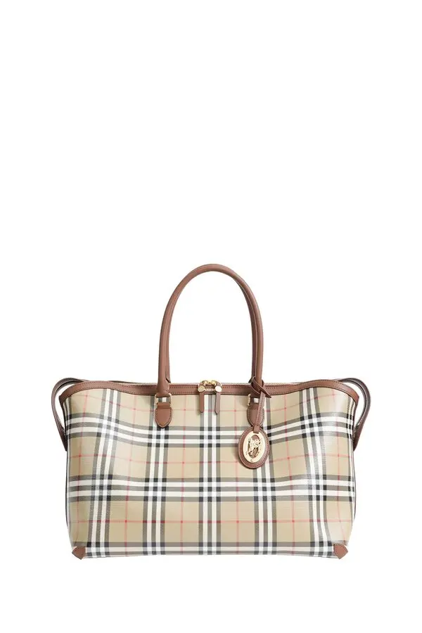 Burberry Medium Check Zip Tote - Beige