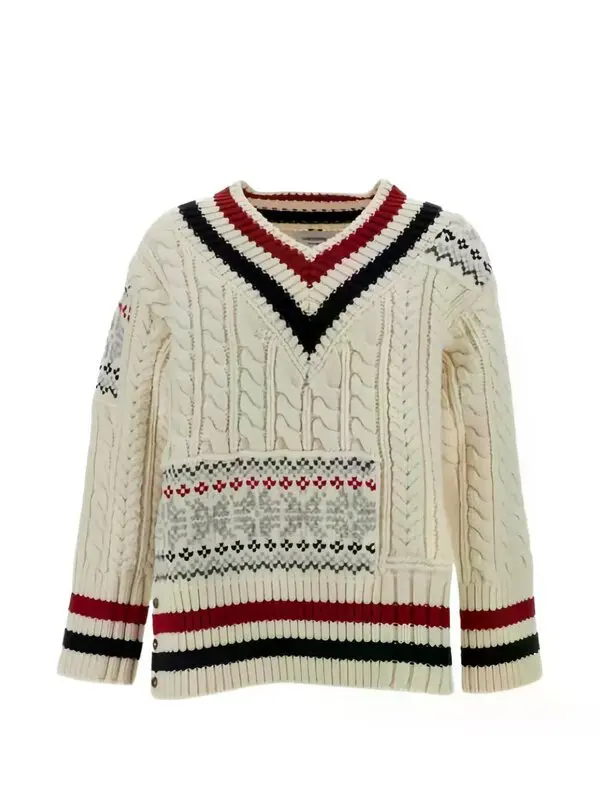 Thom Browne Merino Wool Fair Isle Cricket Pullover - Neutrals