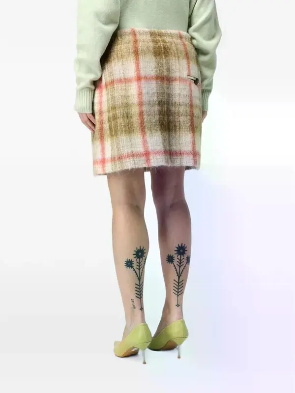 TELA Check-pattern Brushed-finish Mini Skirt