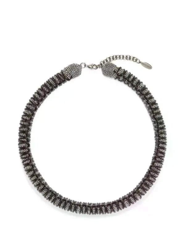 Brunello Cucinelli Monili And Leather Necklace - Silver