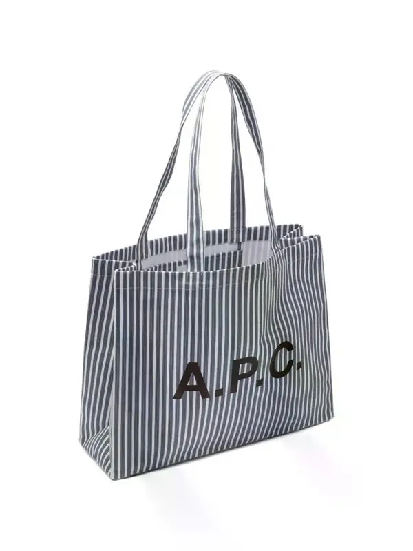 A.p.c. Striped-pattern Logo-print Tote Bag - Blue